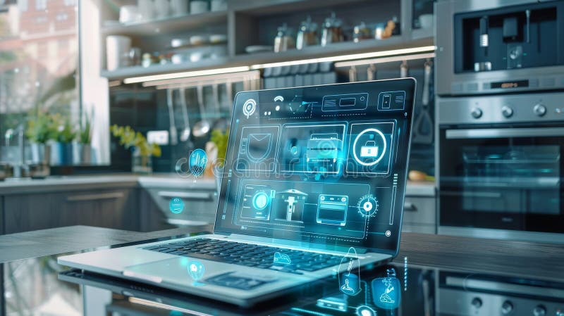 Futuristic Laptop with Smart Home Control Interface Displayed on Screen ...
