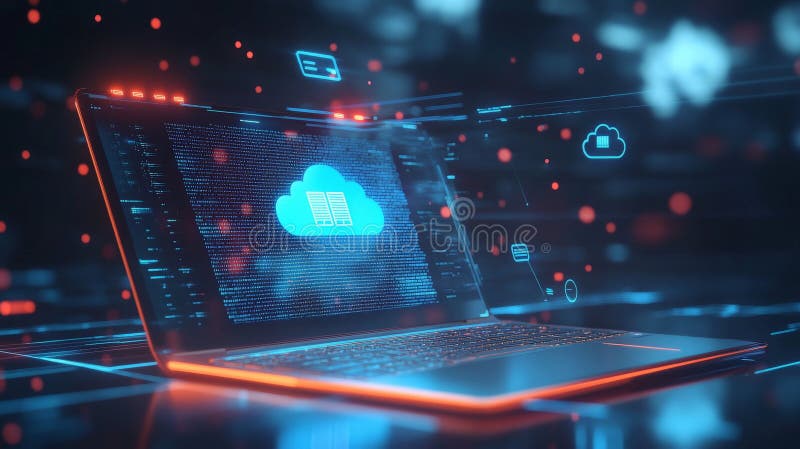 A Futuristic Laptop with a Virtual Touch Screen Interface, Showing Data ...