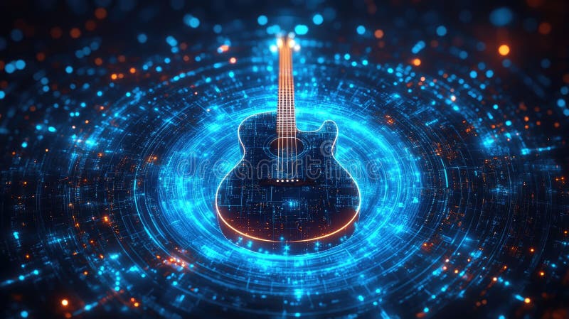 Futuristic Laser-enveloped Acoustic Guitar with Digital Neon Glow Stock ...