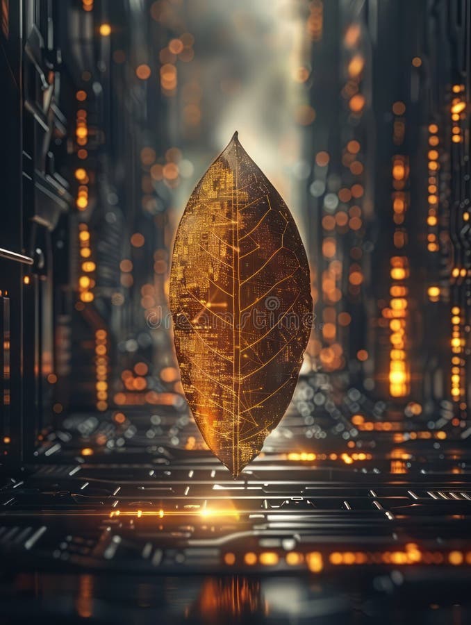 Futuristic Leaf with Circuit Patterns in a High Tech Environment ...