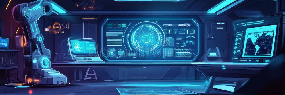 High-tech Learning Hub with Robotic Arms and Futuristic AI Interfaces ...