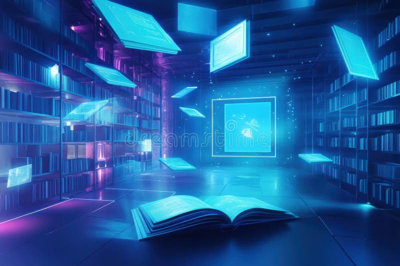 Futuristic Learning Space Featuring Holographic Screens and Ambient ...