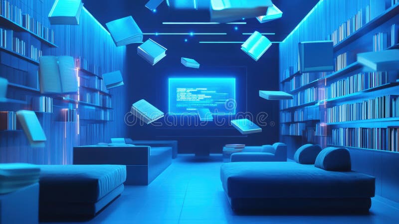 Futuristic Learning Space with Holographic Displays and Floating Books ...