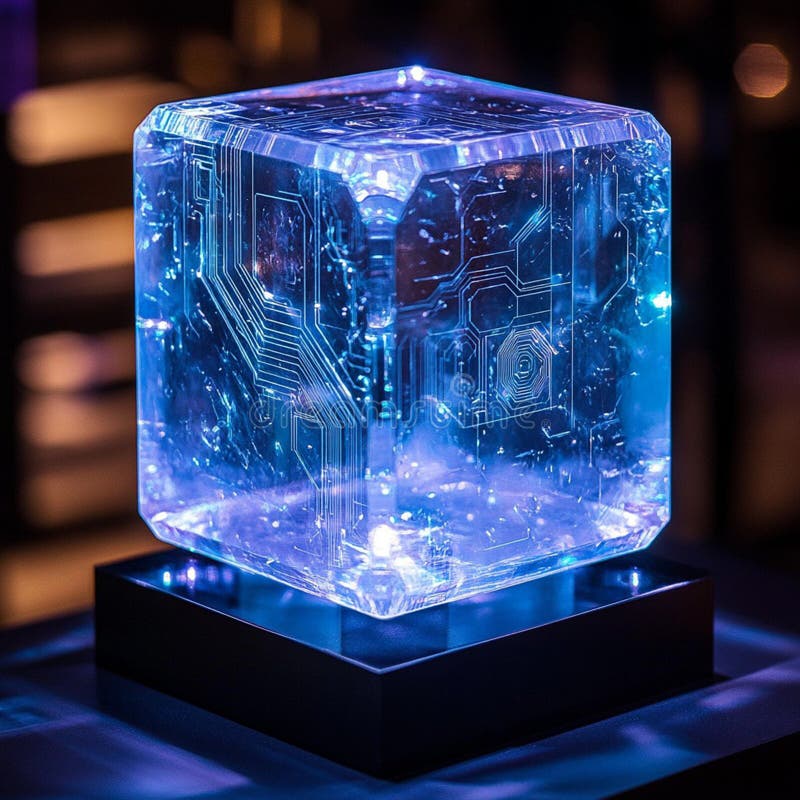 Futuristic LED Decorative Cube with Embedded Circuit Patterns and ...