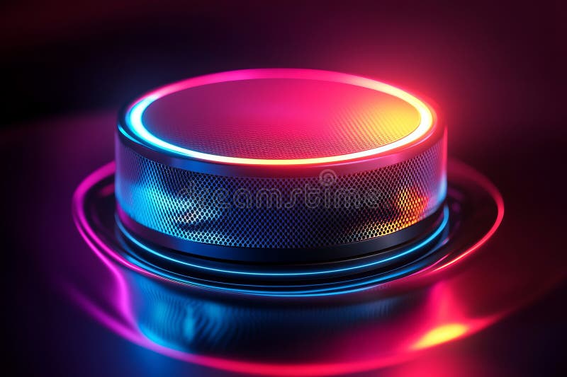 Futuristic LED-Illuminated Speaker with Vibrant Neon Colors Stock ...