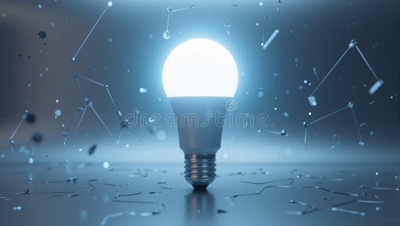 Futuristic LED Light Bulb Casting a Blue Glow on a Sleek Metallic ...