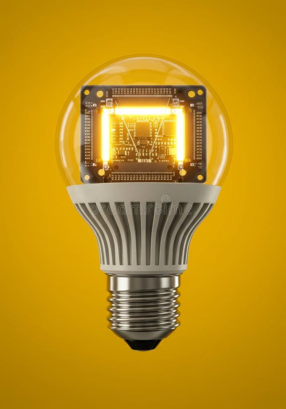 Futuristic LED Light Bulb with a Glowing Microchip and Digital Circuit ...