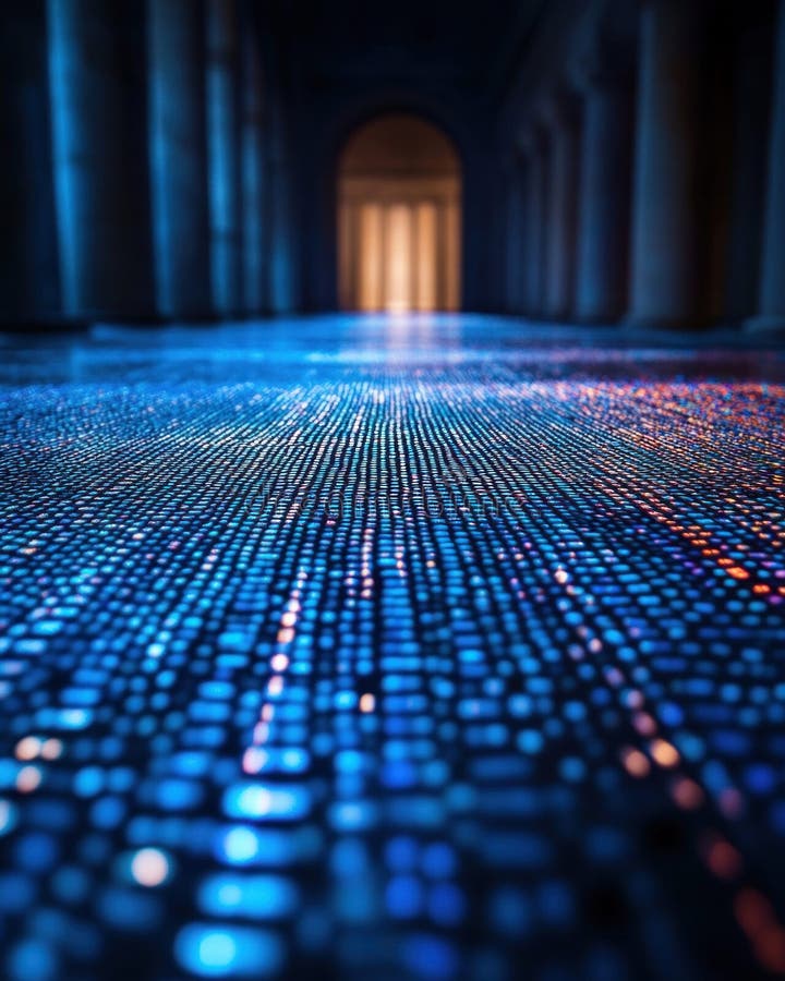 Futuristic LED Light Installation with Glowing Digital Patterns Stock ...