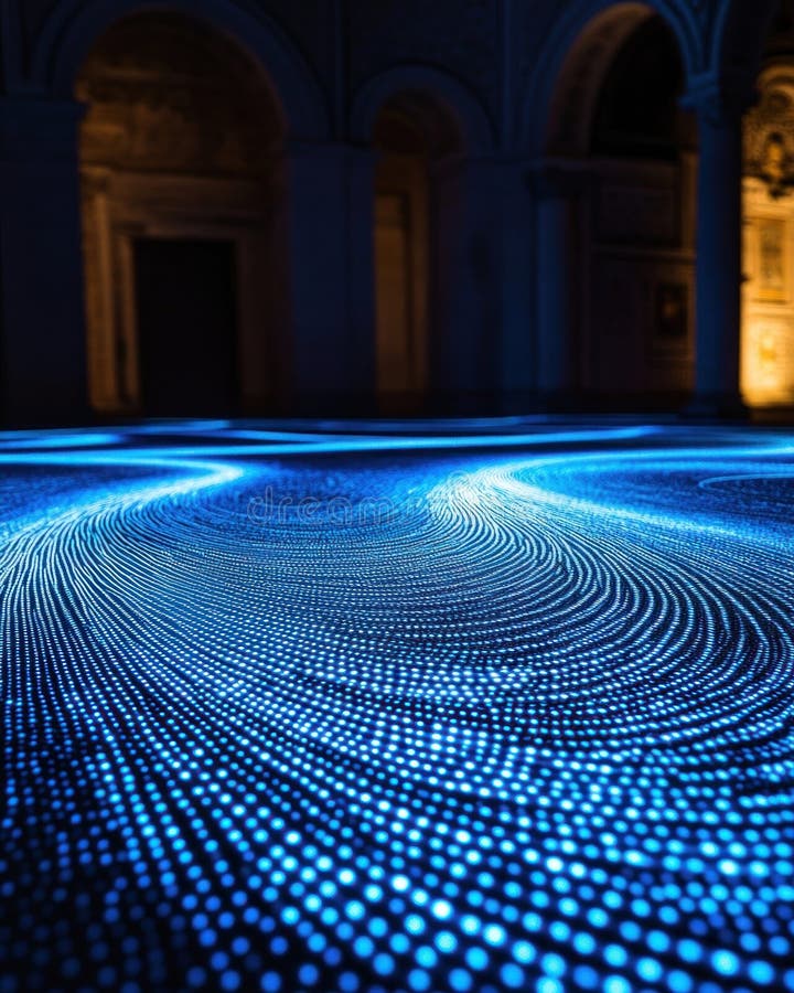 Futuristic LED Light Installation with Glowing Digital Patterns Stock ...