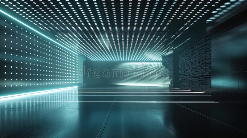 Futuristic Led Room with Neon Lights and Reflective Surfaces Stock ...