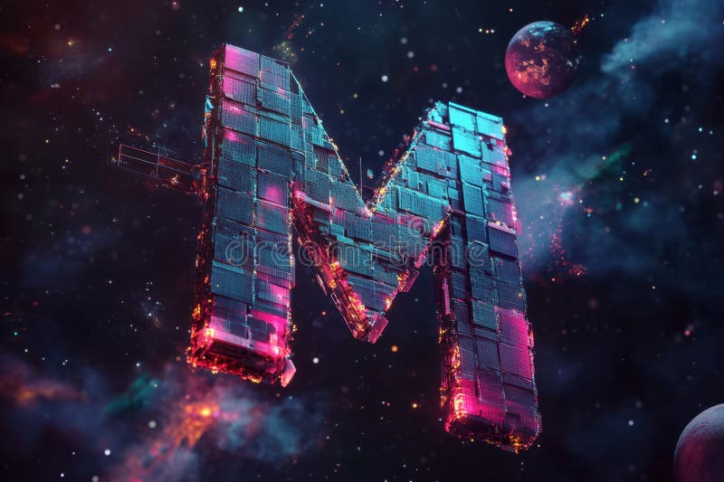 A Futuristic Letter M is Floating in Space Stock Illustration ...