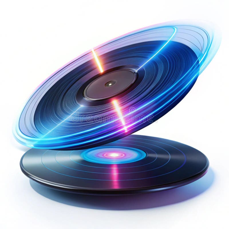 Levitating 3D Vinyl Record with Glowing Motion Trails Stock ...