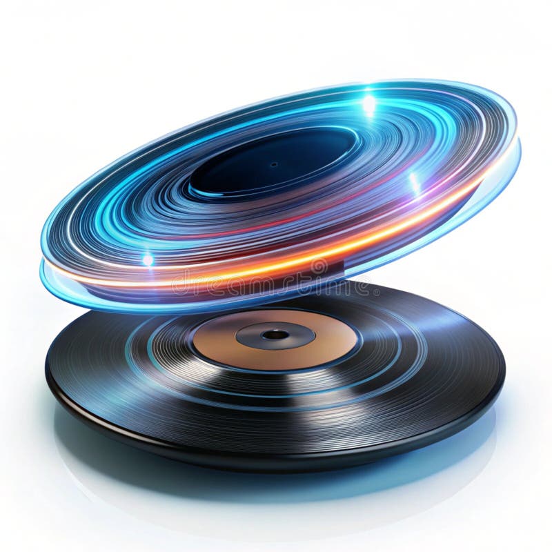 Levitating 3D Vinyl Record with Glowing Motion Trails Stock ...
