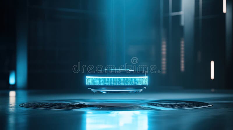 Futuristic Levitating Device Displays Digital Code Stock Illustration ...