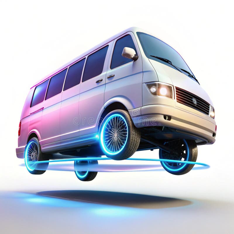 Levitating Glowing Van with Rotating Wheel Hub Lights Stock ...