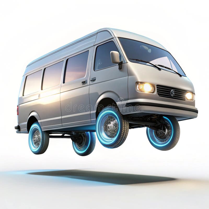 Levitating Glowing Van with Rotating Wheel Hub Lights Stock ...