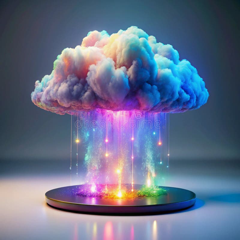 Levitating Holographic Cloud with Glowing Light Beams Stock ...