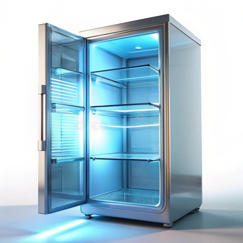 Levitating Transparent Refrigerator with Glowing Edges Stock ...