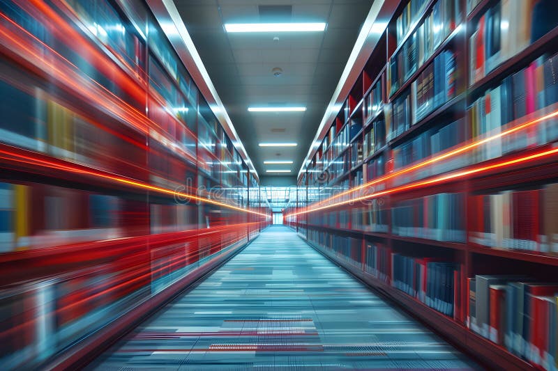 Futuristic Library Aisle with Light Speed Motion. Illustration Stock ...