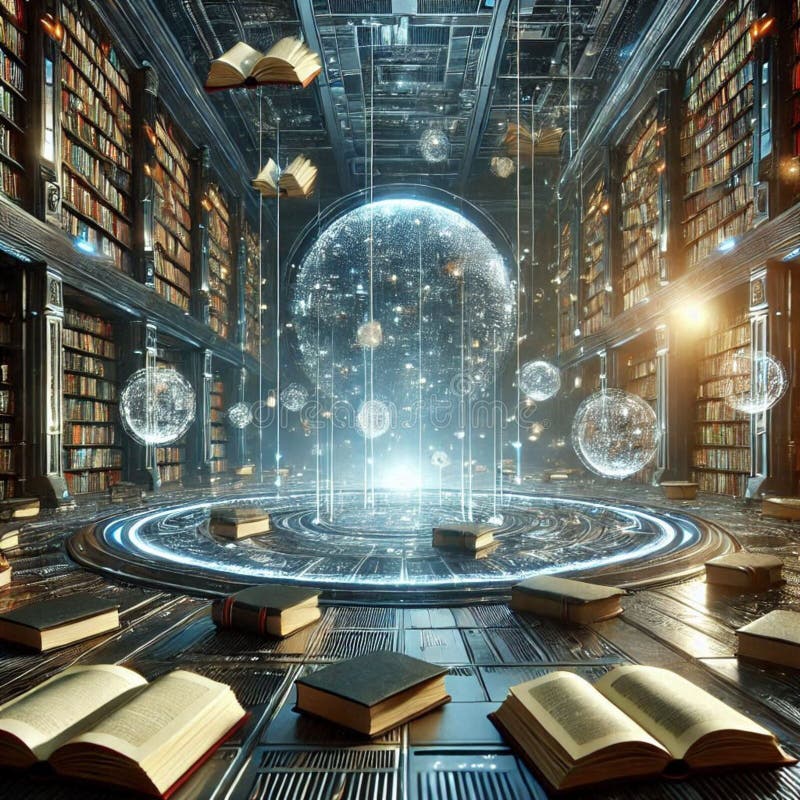 A Futuristic Library with Books Floating in Mid-air. - 1 Stock ...
