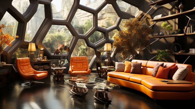 A Futuristic Library with Comfy Chairs and Sofas Stock Illustration ...