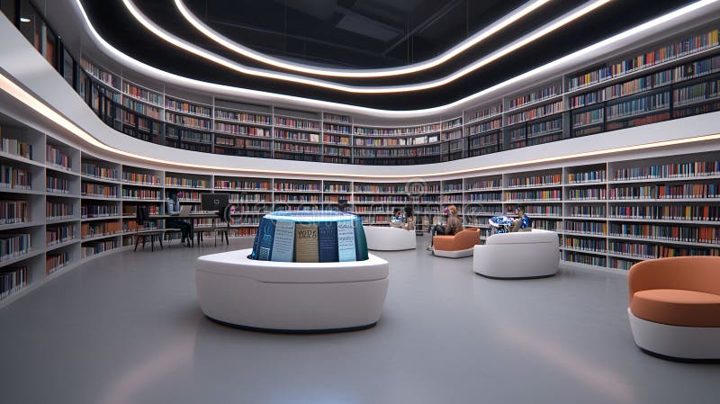 Futuristic Library Concept with Modern Design and Advanced Display ...