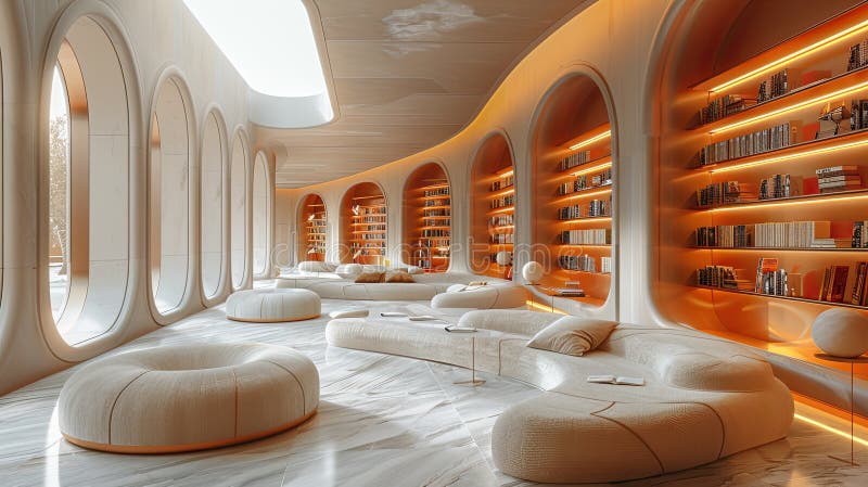 Futuristic Library with Curved Architecture and Lighting. Generative AI ...