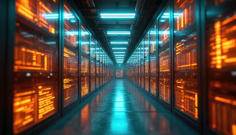 Futuristic Library, Data Center Concept with Glowing Data Scrolls, Sci-fi Education Theme ...