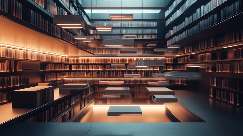 Futuristic Library Design Featuring Floating Bookshelves and Ambient ...