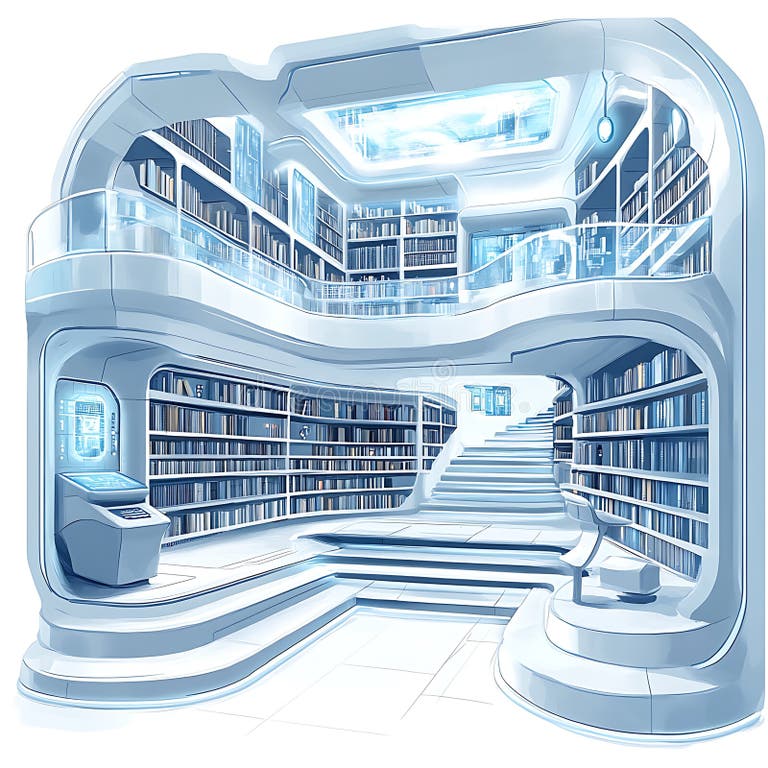 Futuristic Library Design Modern Architectural Rendering of a Circular ...