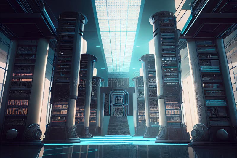 Futuristic Library, with Enormous Data Center and a Range of High-tech ...