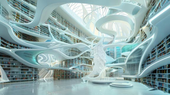 Futuristic Library with Floating Books â€ Sci-Fi Concept Illustration ...