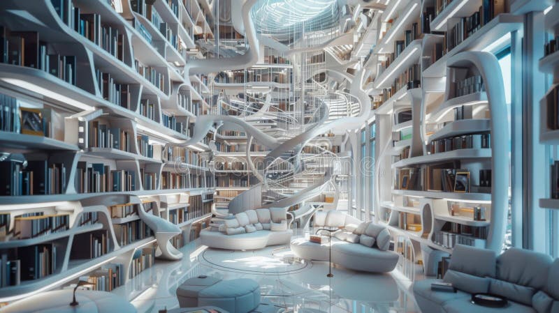 Futuristic Library with Floating Books â€ Sci-Fi Concept Illustration ...