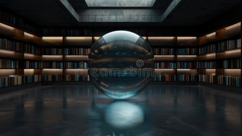 Futuristic Library with Floating Sphere Stock Illustration ...