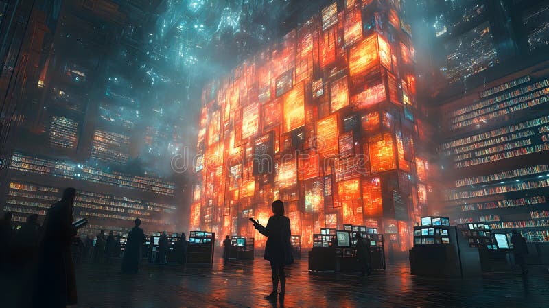 Cyberpunk Library with ARVR Books Stock Illustration - Illustration of ...