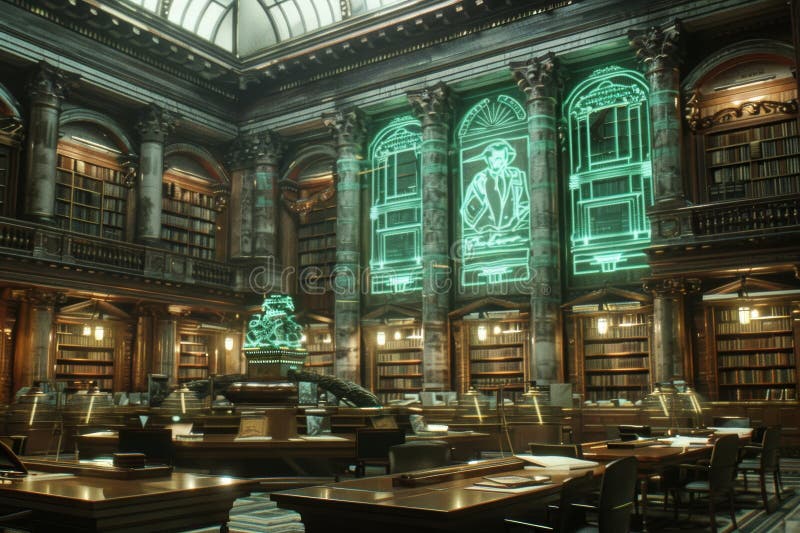 Futuristic Library with Holographic Projections and Classical ...