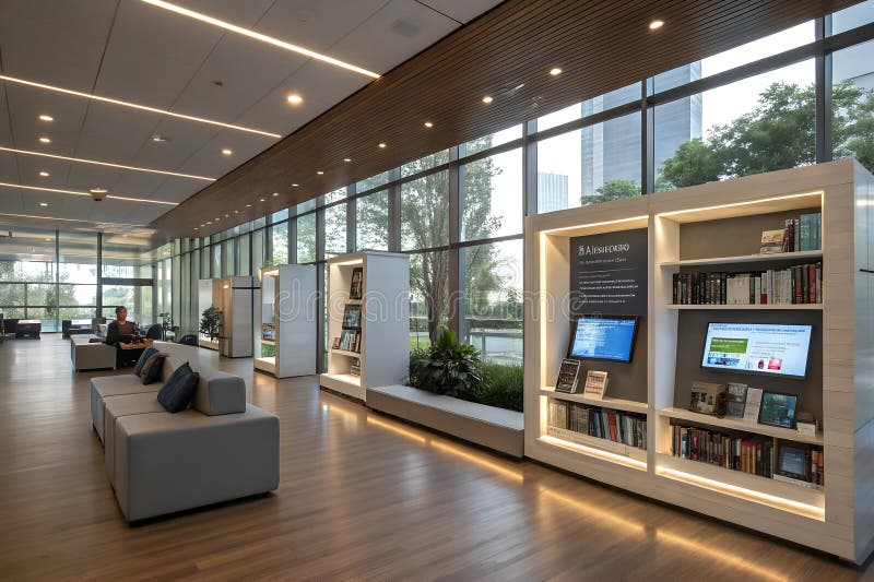 Futuristic Library Interior Design Stock Illustration - Illustration of ...