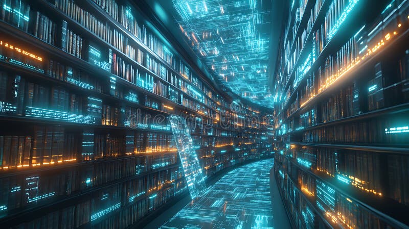 Futuristic Library Corridor Stock Illustration - Illustration of modern ...