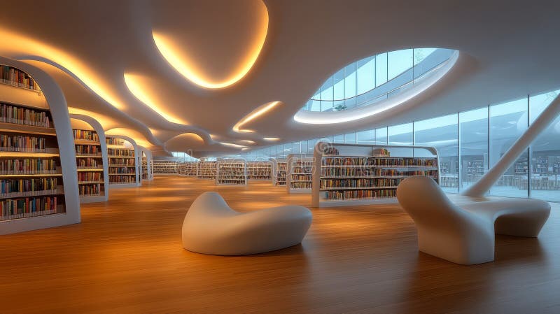 Futuristic Library with Modern Architecture Design Stock Illustration ...