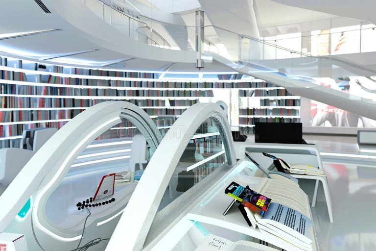 Futuristic Library with Modern Architecture and Innovative Design Stock ...