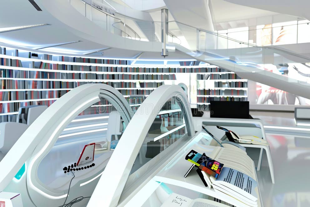 Futuristic Library with Modern Architecture and Innovative Design Stock ...