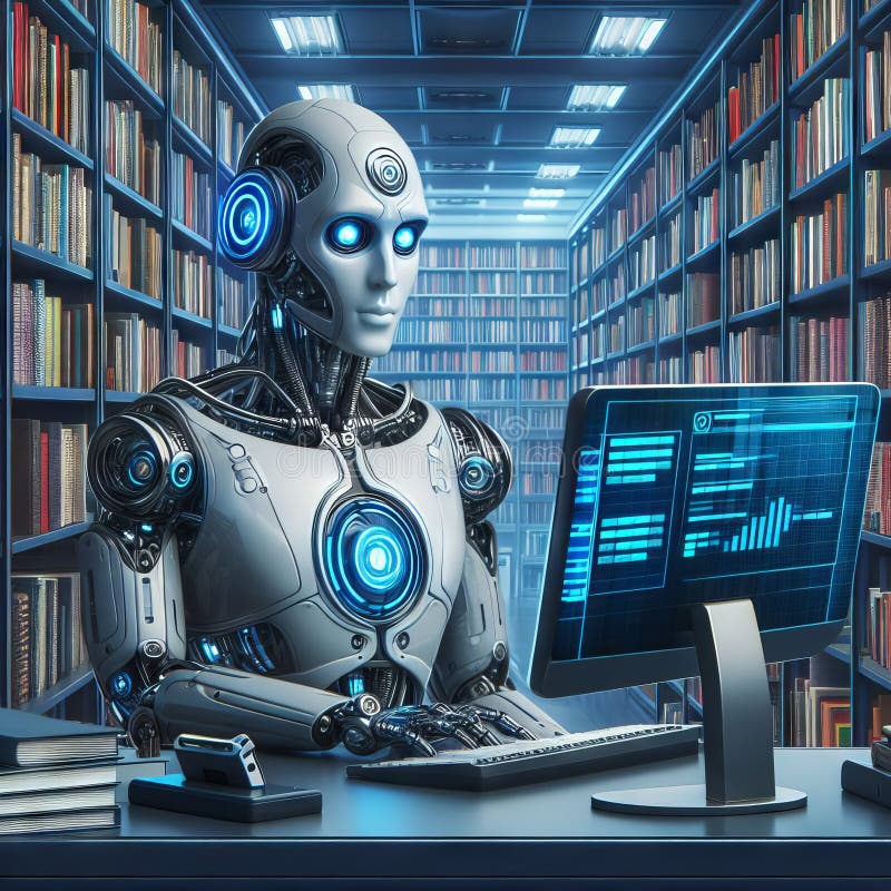 Futuristic Library Robot stock photo. Image of studying - 309499170