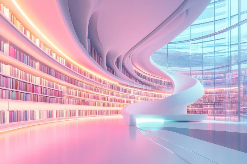 Futuristic Library with Sleek Design Stock Illustration - Illustration ...