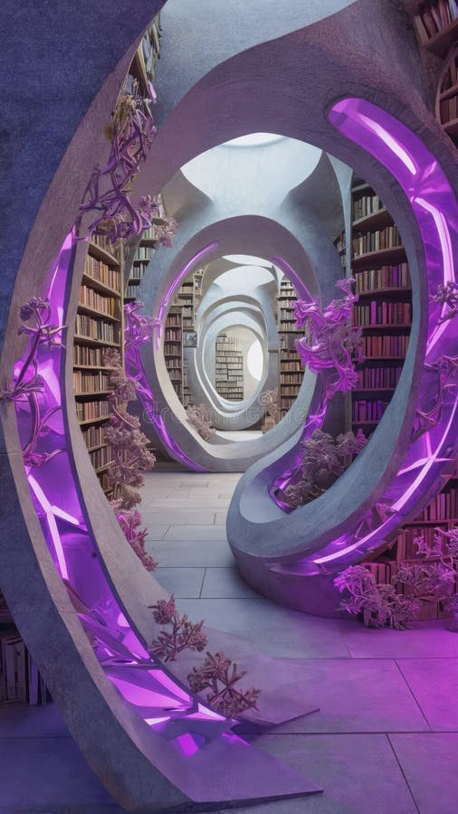 Futuristic Library: a Spiraling Architectural Design with Illuminated ...