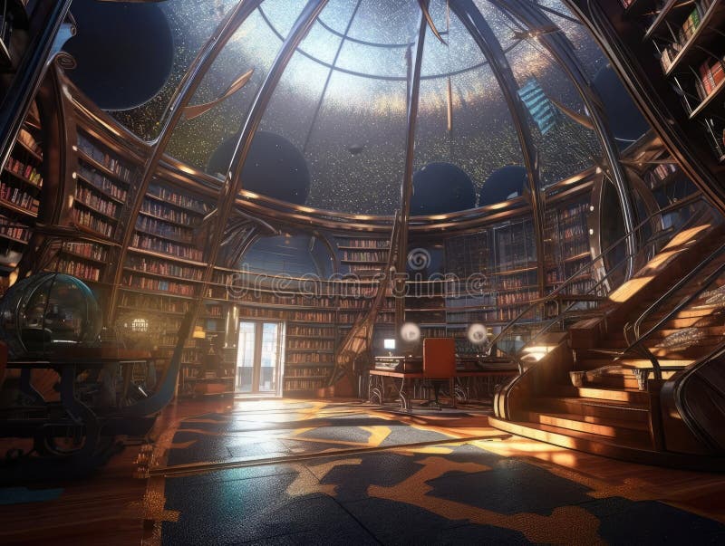Futuristic Library VR Sections Books from Multiverse Stock Illustration ...