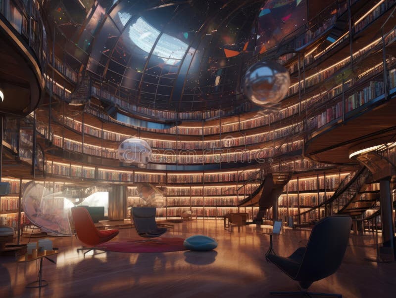 Futuristic Library VR Sections Books from Multiverse Stock Illustration ...