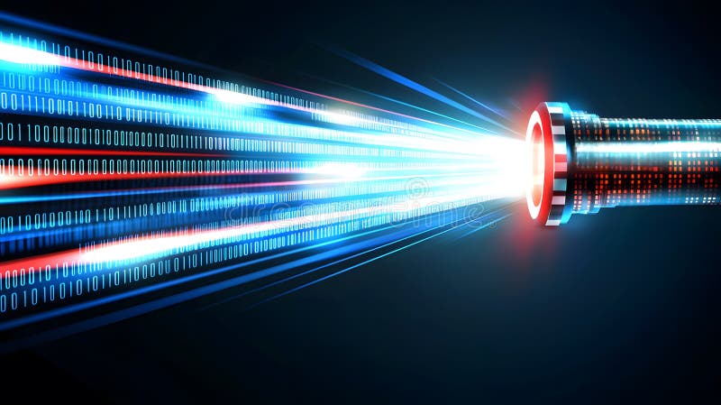 Futuristic Light Beam with Binary Code Visualization Stock Illustration ...