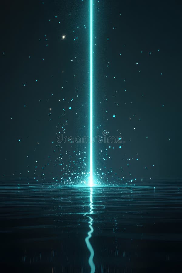Futuristic Light Beam Reflecting on Water Surface in Dark Abstract ...