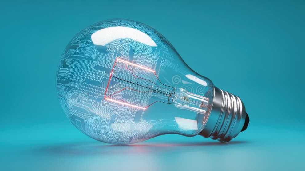 A Futuristic Light Bulb with Circuit Patterns Glowing, Symbolizing ...