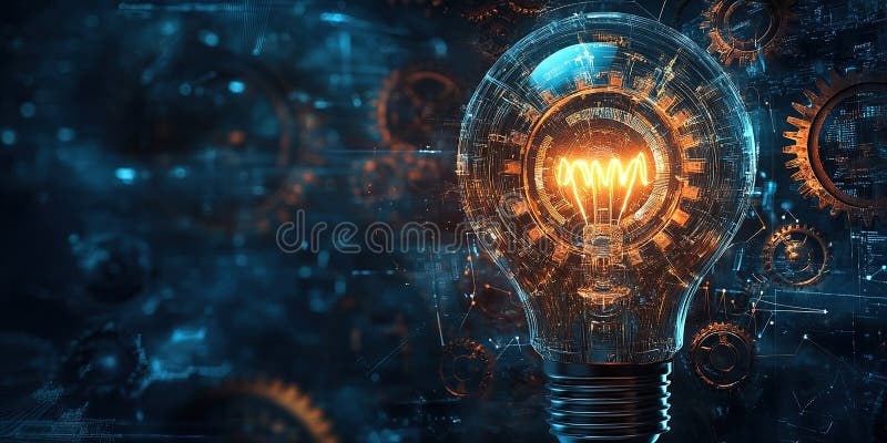 Futuristic Light Bulb Design with Glowing Filament and Intricate ...